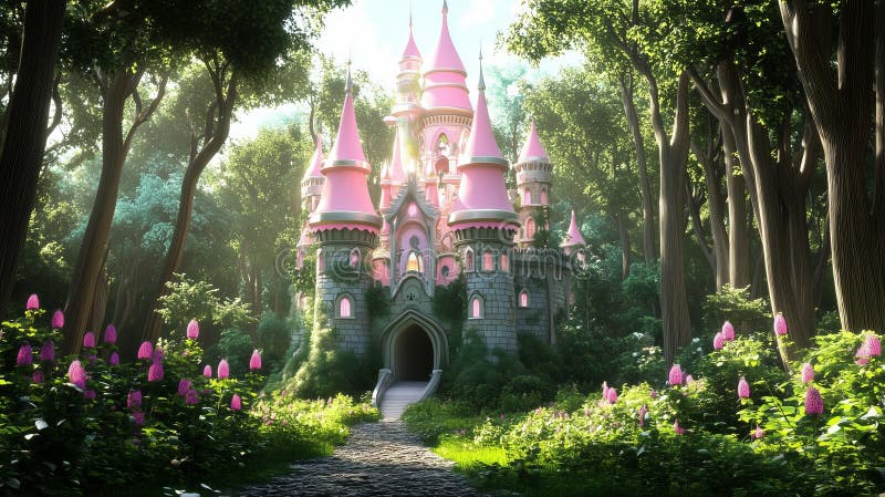A Charming 3D Fairy Tale Castle with Pastel Spires Stock Photo - Image ...