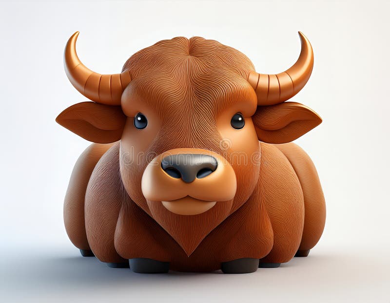Adorable Brown 3D Rendered Yak Sitting on White Background Stock ...