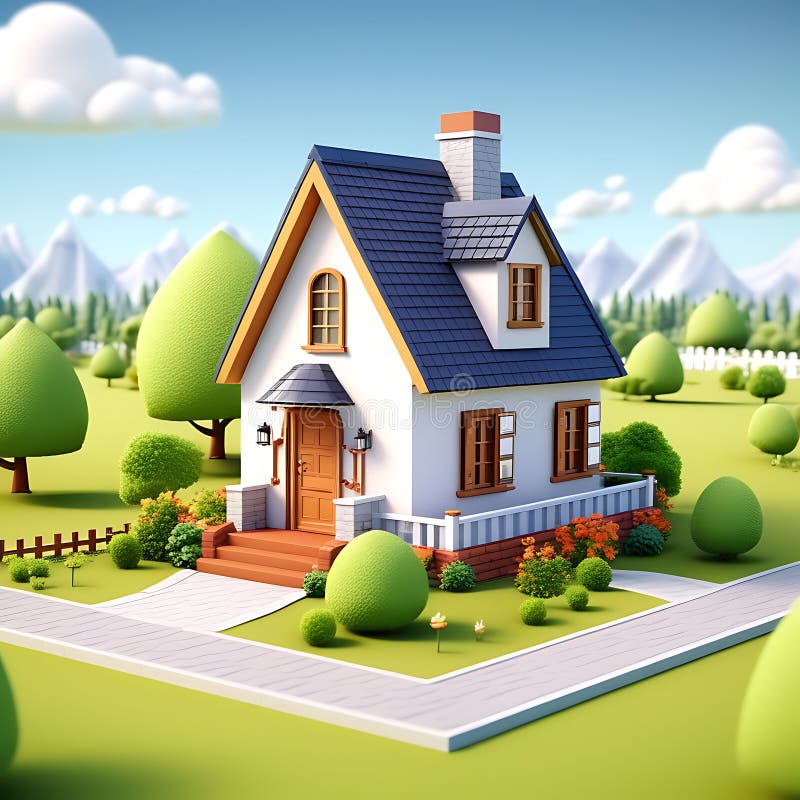Charming 3D Render: Cute Isometric Illustrated House on Plane ...