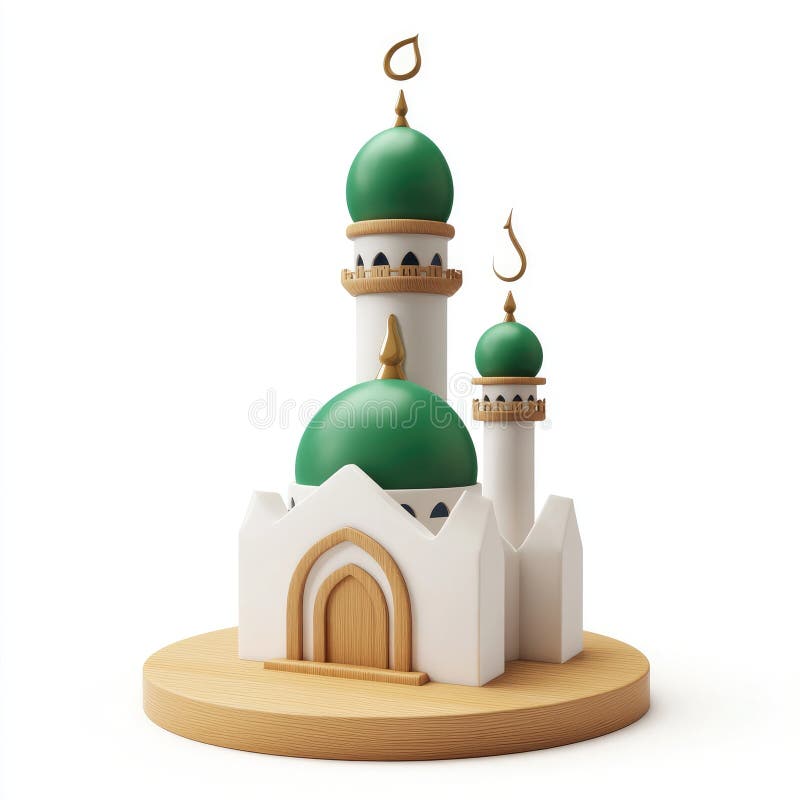 Charming 3D Render of a Mosque Model on Wooden Base, Islamic ...