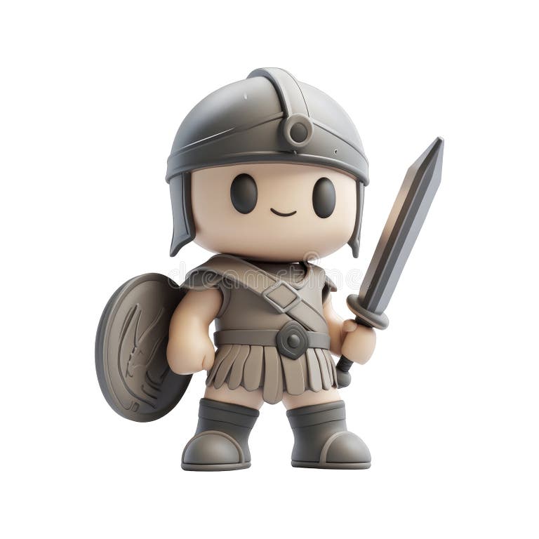 Adorable Cartoon Gladiator with Sword and Shield Stock Illustration ...