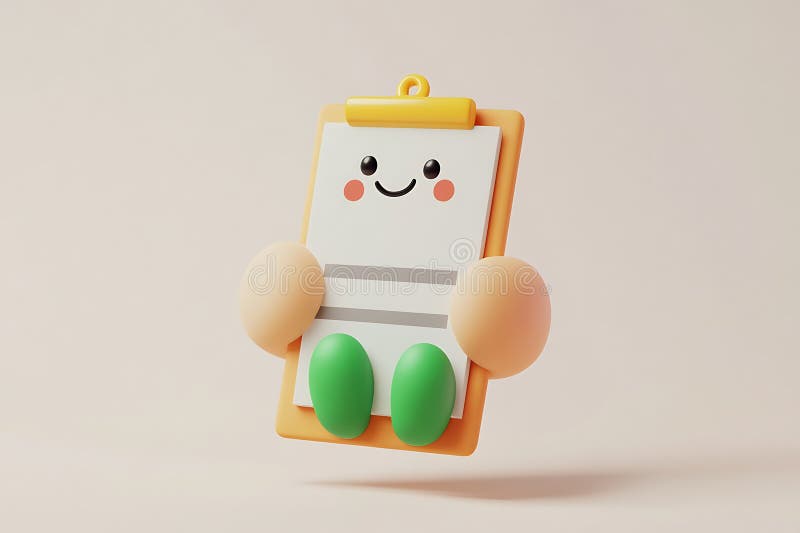 Cute 3D Cartoon Clipboard Character Illustration, Happy Note Pad Mascot ...
