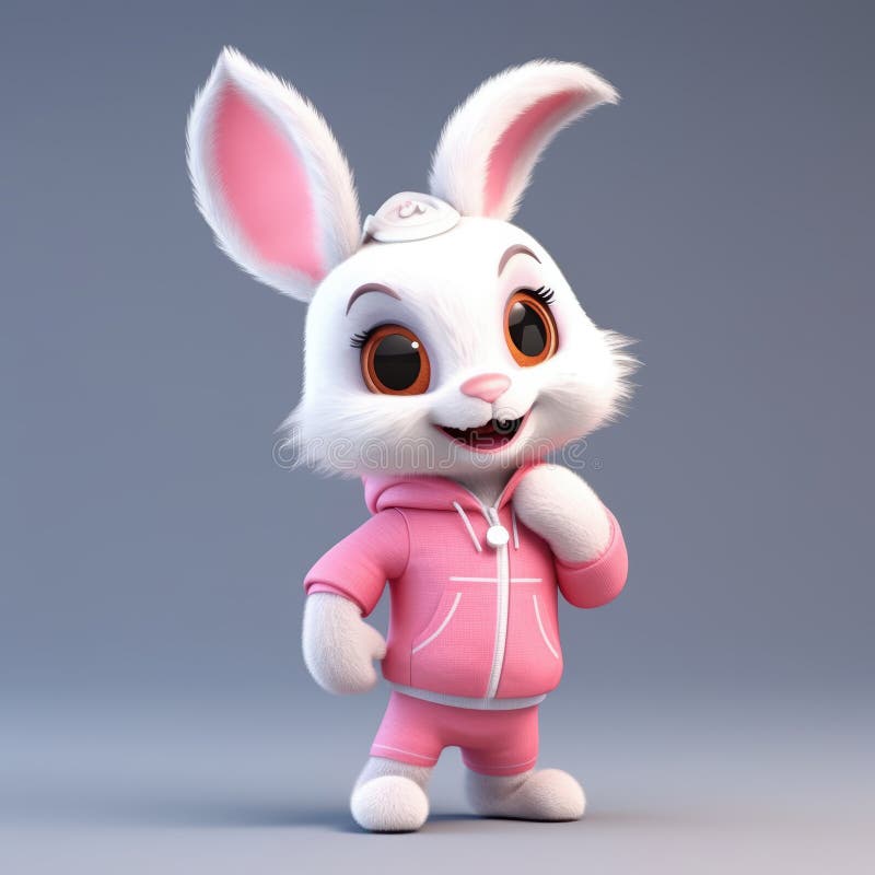 Adorable 3D Render of a Cute Bunny in Pink Outfit. Created by ...