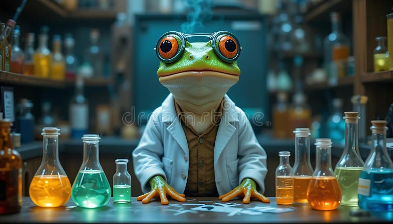 Professor Frog S Potion Lab: a Whimsical 3D Render of a Frog Scientist ...