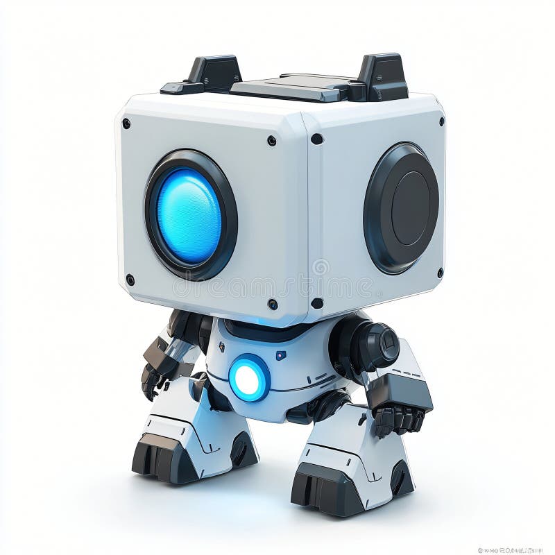Adorable Cube Robot Futuristic Toy 3D Render White and Blue Technology ...