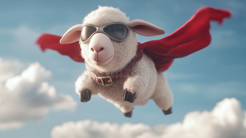 Super Sheep Flying High Cartoon Lamb Superhero Soaring through Clouds ...