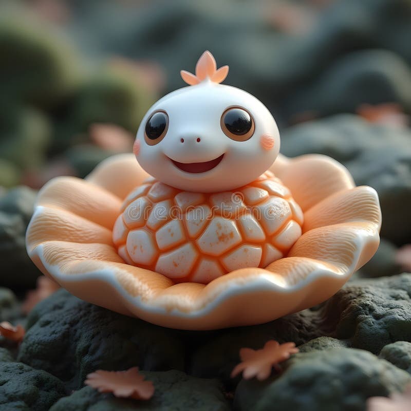 Adorable Turtle Figurine in Peach Blossom: Whimsical 3D Render Stock ...