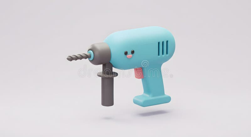 Adorable 3D Render of a Cute Cartoon Drill Machine, Light Blue and Gray ...