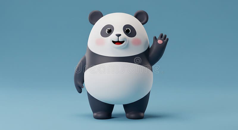 Adorable 3D Panda Waving stock illustration. Illustration of hand ...