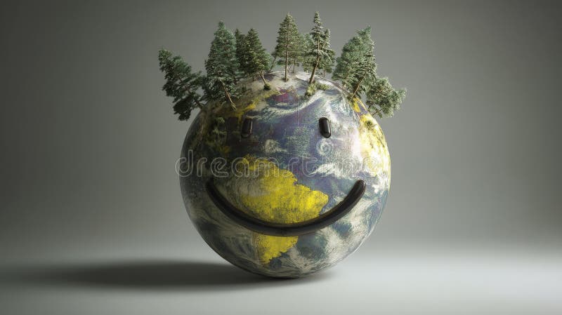 A Charming 3D Rendering of Planet Earth Featuring a Friendly Smiley ...