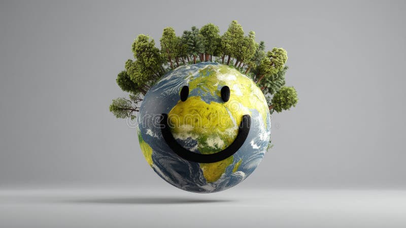 A Charming 3D Rendering of Planet Earth Featuring a Friendly Smiley ...