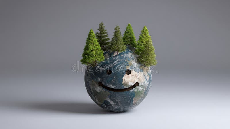 A Charming 3D Rendering of Planet Earth Featuring a Friendly Smiley ...
