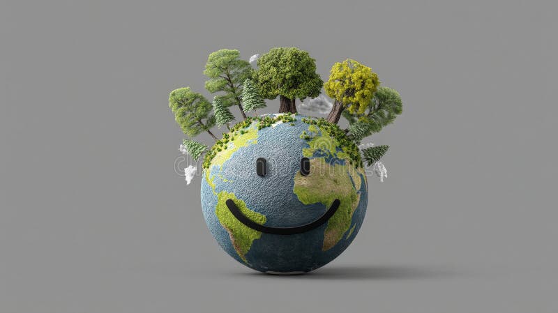 A Charming 3D Rendering of Planet Earth Featuring a Friendly Smiley ...