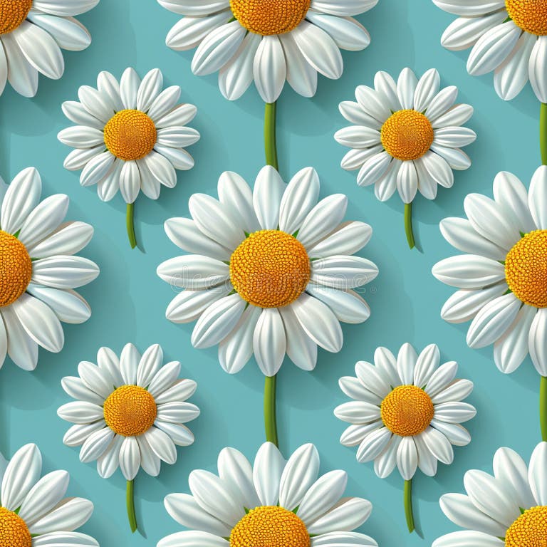 Charming Daisies Pattern on a Light Teal Background Stock Illustration ...