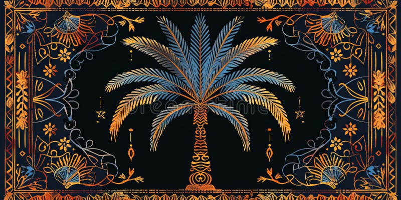Charming Date Palm Tree Drawing Inspired by Middle Eastern Folk Art AI ...