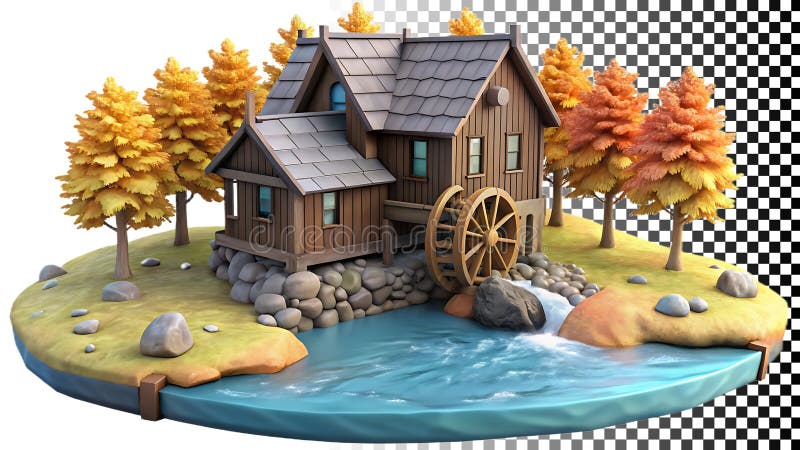 Rustic Watermill by River Landscape Png Transparent Image Generative AI ...