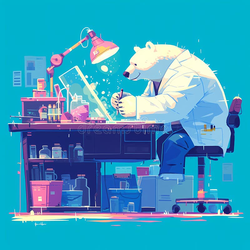 Adorable Bear Scientist at Work Stock Illustration - Illustration of ...