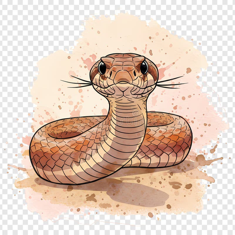 Watercolor Snake Illustration with Coiled Body, Detailed Scales, and ...