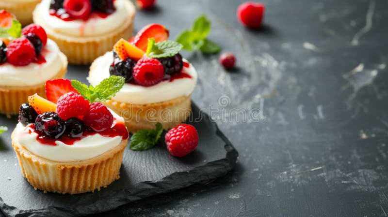 A Charming Display of Mini Cheesecakes Topped with Assorted Fruit ...