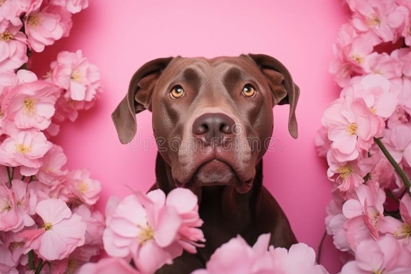 Charming Dog Enjoying Spring Blossoms on a Colour Backdrop - Generative ...
