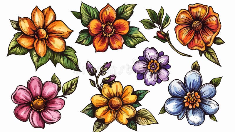 Charming Doodle Isolated Flower Set Vector Image for Professional ...
