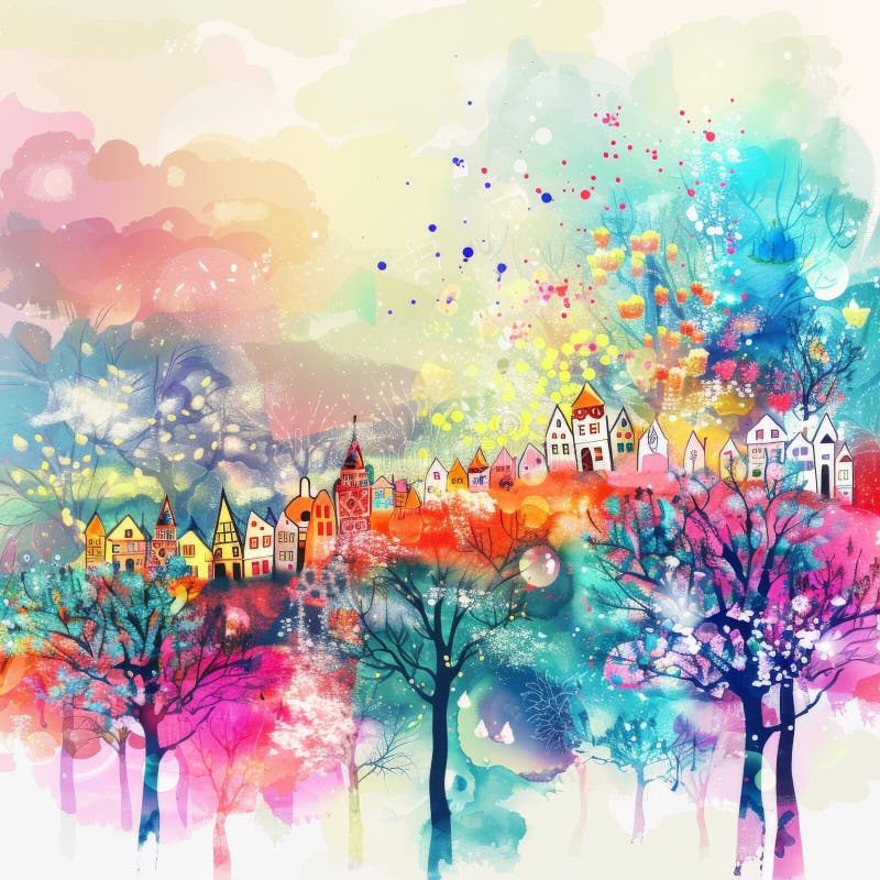 Charming Double Exposure Cartoon Background with Colorful Elements ...