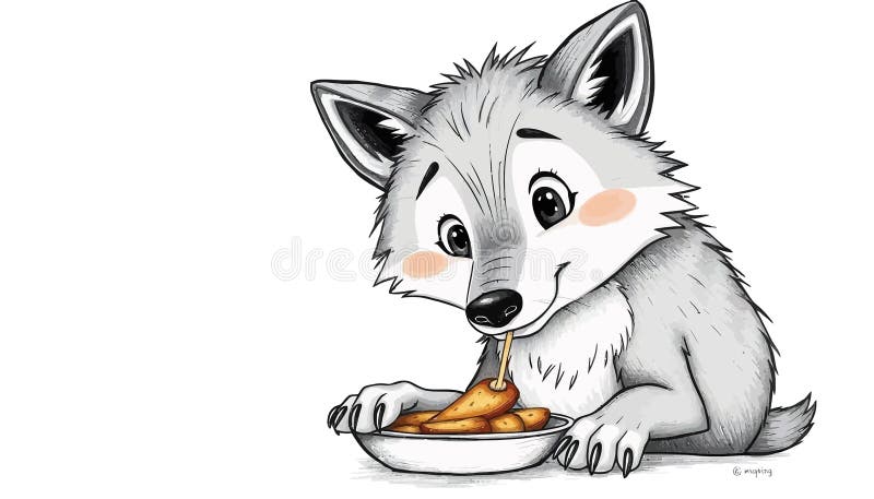 Charming Drawing of Curious Wolf Eating Generated with AI Stock ...