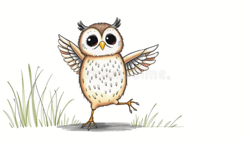 Charming Drawing of Friendly Owl Dancing Generated with AI Stock ...