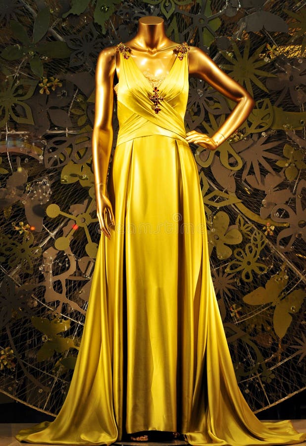 Charming Dress with Golden Color Stock Image - Image of model, women ...