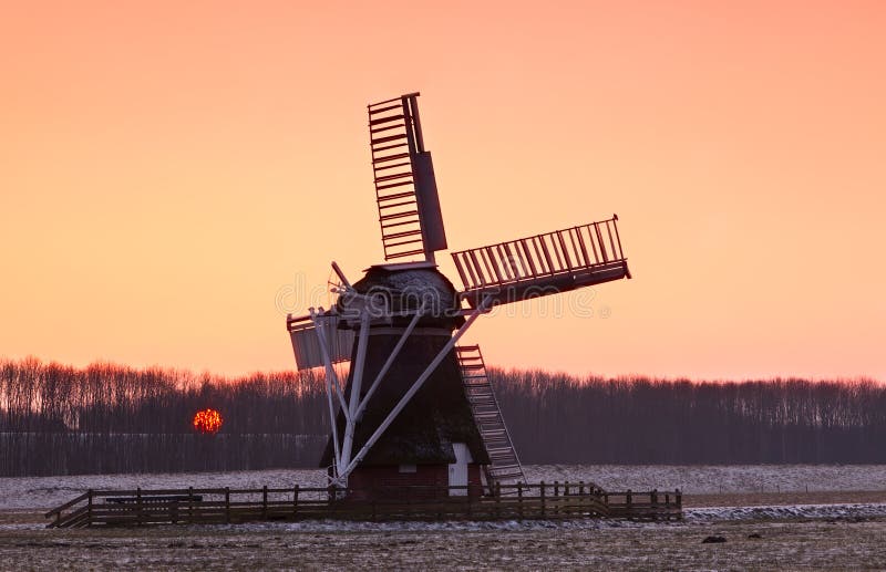 Charming Dutch Windmill during Sunset Stock Photo - Image of ...