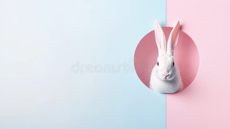 Charming Easter Bunny in Pastel Pink and Blue Background Setting Stock Photo - Image of greeting ...