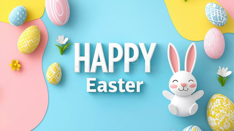 Charming Easter Bunny in Pastel Pink and Blue Background Setting Stock Image - Image of rabbit ...