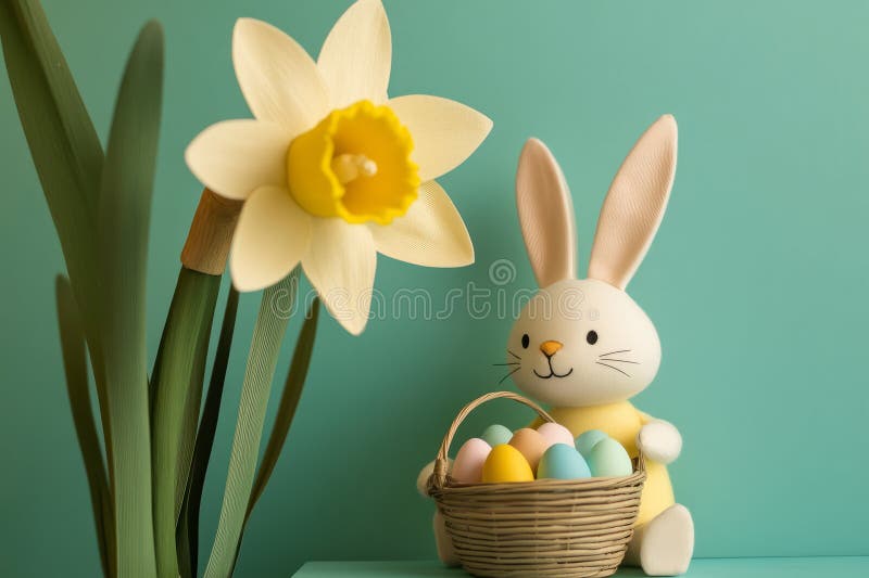 A Charming Easter Bunny Peeking Out from Behind a Giant Daffodil ...