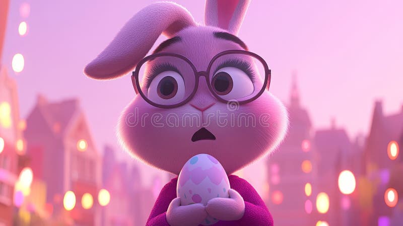 A Charming Easter Bunny is Seen Holding a Gift Amidst a Vibrant Street ...