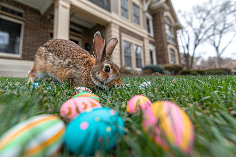 Charming Easter Bunny Sitting Playfully on Lush Green Grass in a ...