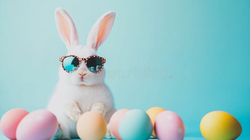 A Charming Easter Bunny Sporting Cool Sunglasses, Posing with a Variety ...