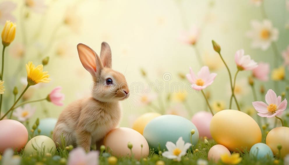 A Charming Easter Bunny Surrounded by Bright Easter Eggs and Spring ...