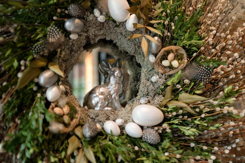 Charming Easter Decoration Featuring a Silver Bunny and Beautiful ...