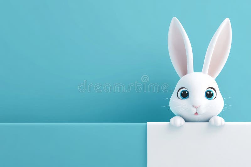 A Charming Easter Rabbit Peeks Out from a Corner of Green Grass Against ...