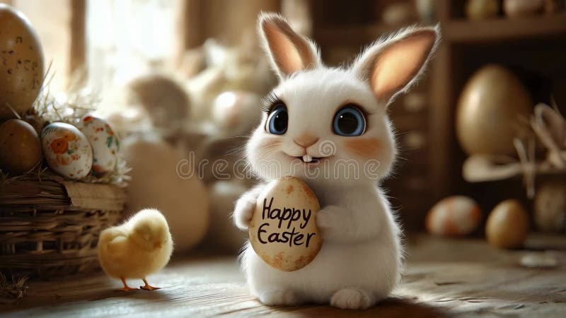 Charming Easter Scene with Bunny and Chick Celebrating Joy Stock Video - Video of bunny, holiday ...