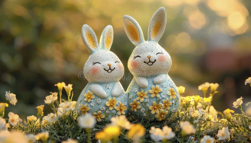 A Charming Easter Scene Unfolds, Bathed in Soft, Warm Light, Showcasing ...