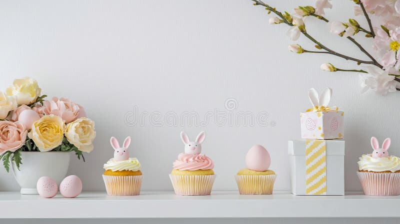 Charming Easter Shelf Display with Floral Arrangements, Cupcakes, and ...