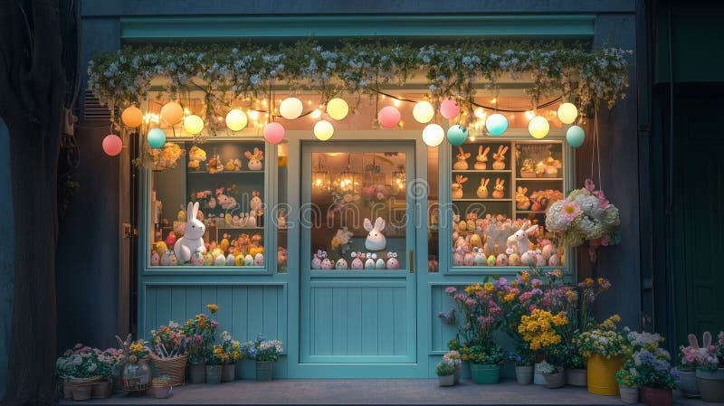 Charming Easter-Themed Storefront with Festive Decorations Stock ...