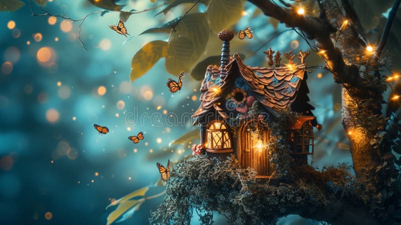 A Charming Fairy Dwelling Nestled High in the Branches. Generative Ai ...