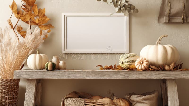 Charming Fall Decor a Cozy Farmhouse with a White Mockup Art Frame and ...