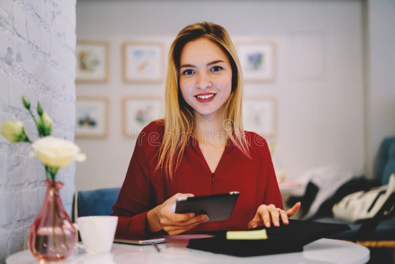 Charming Female Working in Modern Workspace Stock Image - Image of ...
