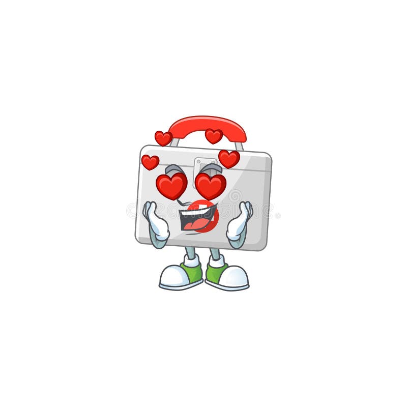 Charming First Aid Kit Cartoon Character with a Falling in Love Face ...