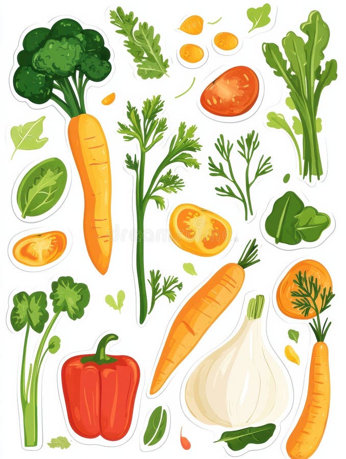 Bright and Colorful Sticker Sheet Featuring Cute Flat Illustrations of ...