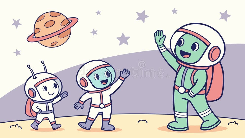 Friendly Astronaut & Alien Waving Vector Graphic, Vector Design ...