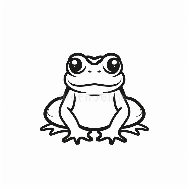 Cute Toad Flat Vector Logo Design Outlined in Black and White Stock ...